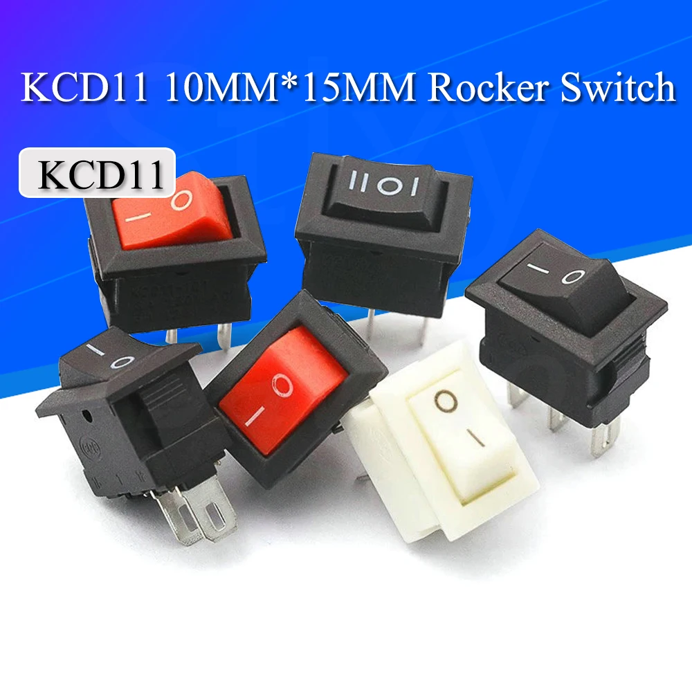 10PCS Push Button Switch 10x15mm SPST 2Pin 3A 250V KCD11 Snap-in on/Off ...