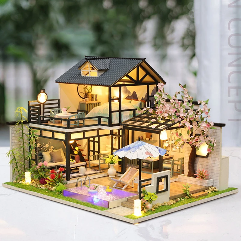 Big Dollhouse Diy Miniature Building Kits Japanese Villa Mini Houses ...