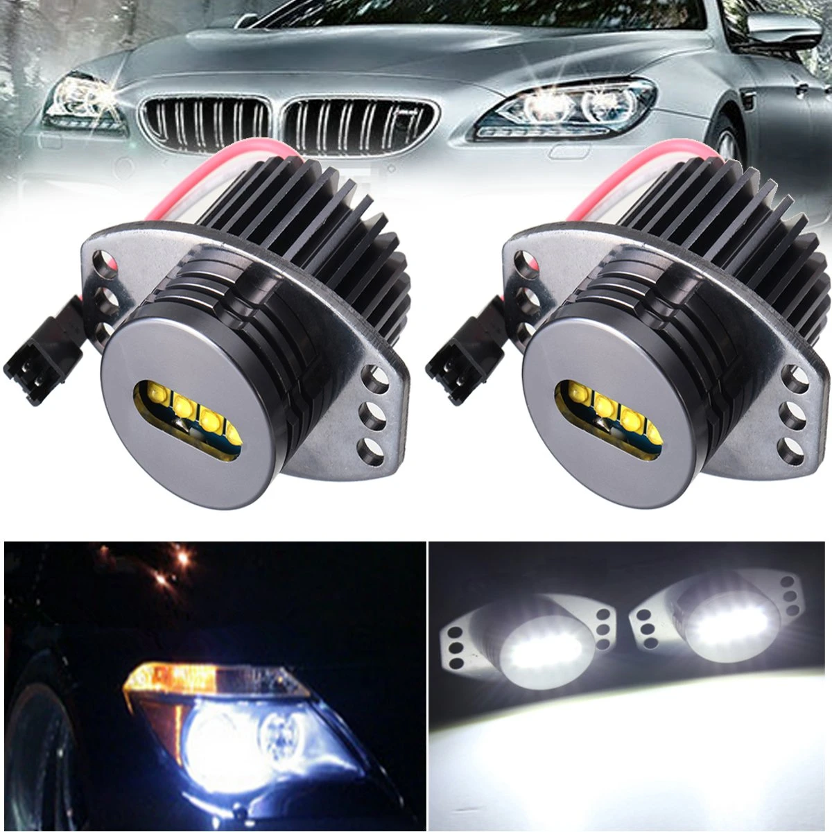 2X 64W White Angel Eyes LED Marker Headlight HALO Ring Light Bulb ...