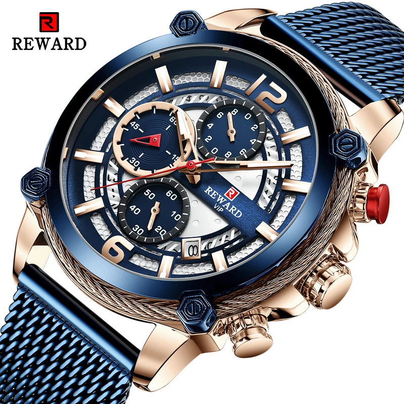 REWARD reloj deportivo de lujo para hombre, cronógrafo de malla de ...
