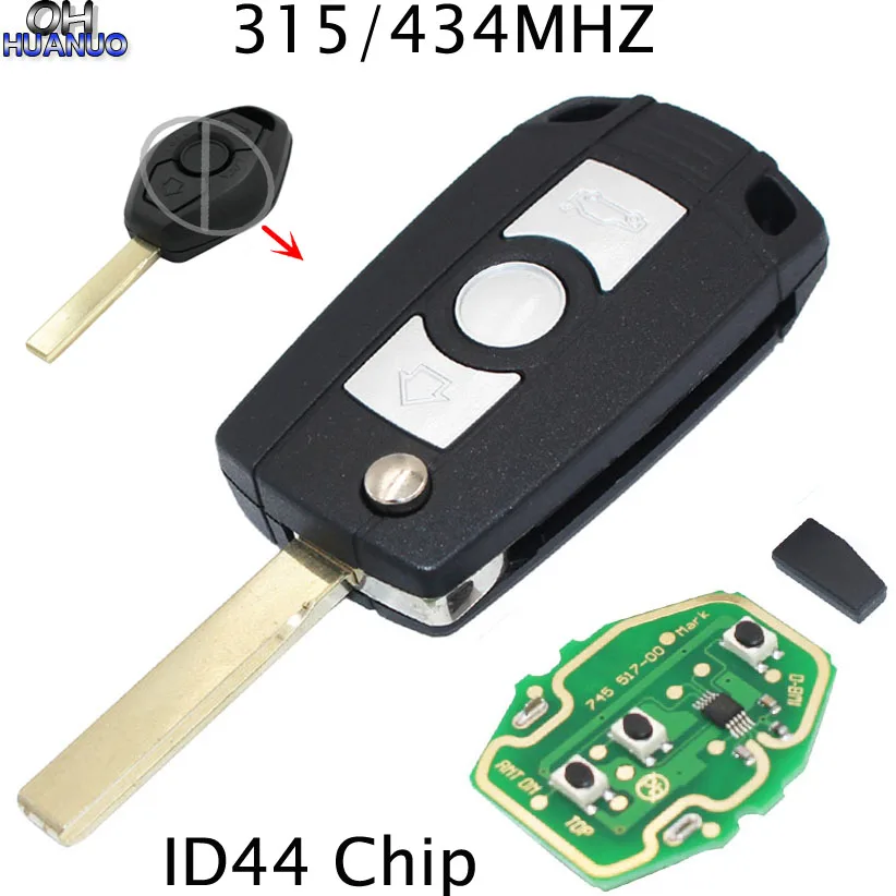 Modified Ews Folding Remote Key Fob 3 Button 315/434mhz Id44 Chip For ...