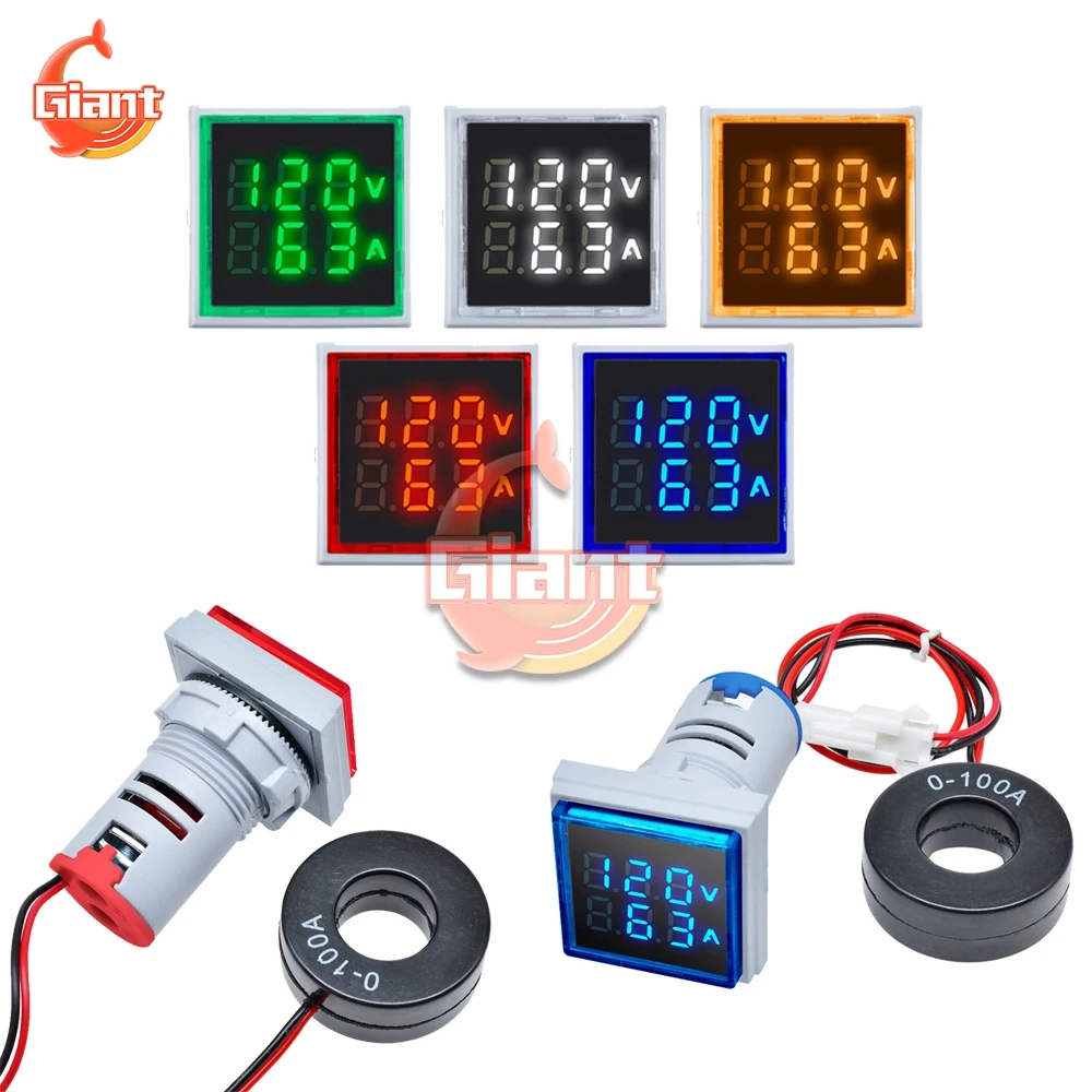 AC-60-500V-Square-LED-Digital-Dual-Voltmeter-Ammeter-22mm-Voltage ...