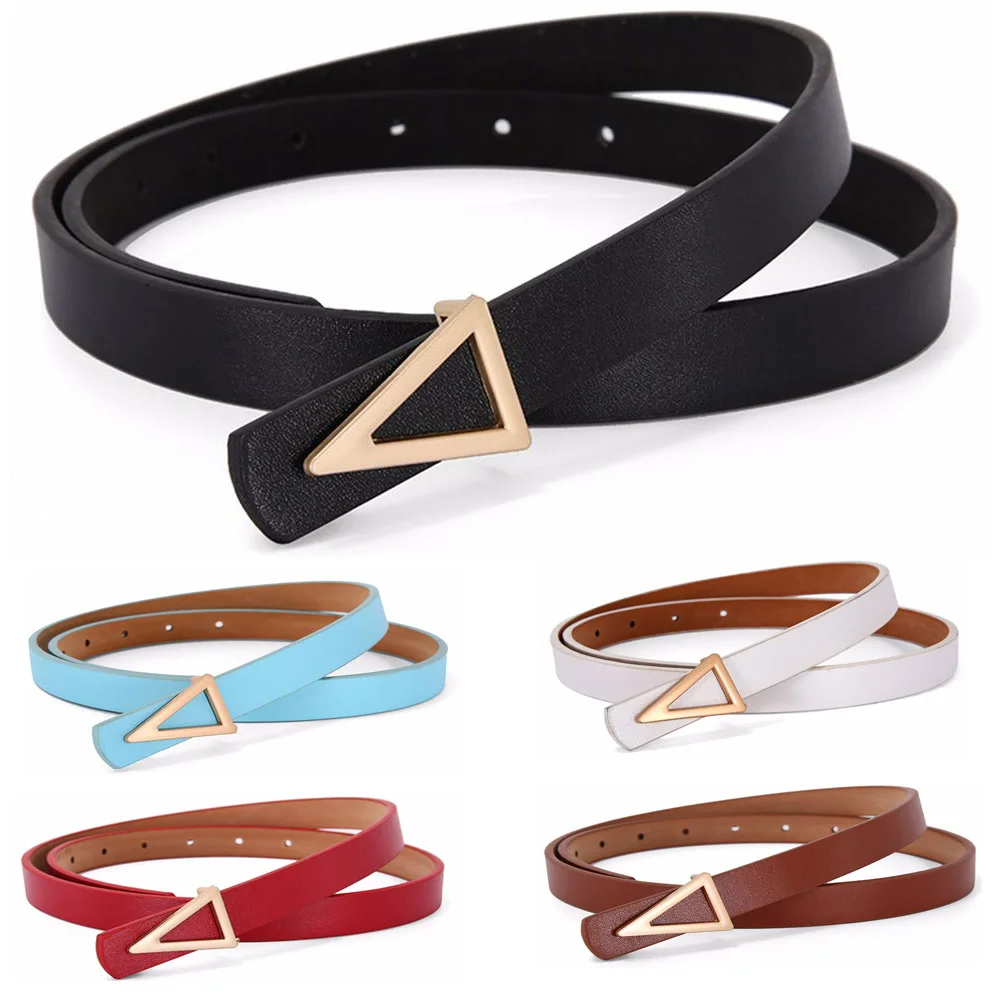 Korean-Women-Belt-Fashion-Waist-Belt-PU-Leather-Metal-Buckle-Triangle ...