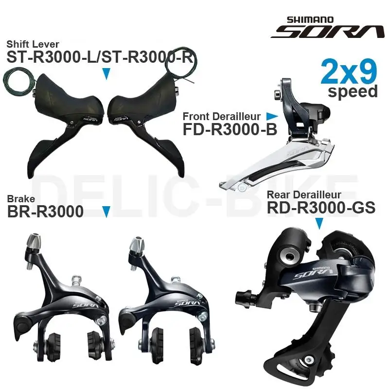 Shimano sora r3000 2x9v groupset com shifter e desviador traseiro ...