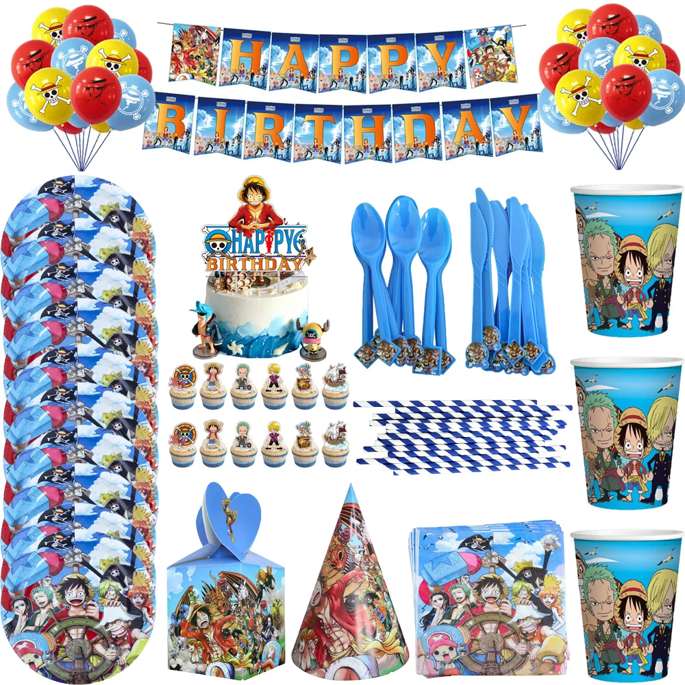 ONE PIECE Party Tableware Luffy Pltae Cup Balloon Banner Cake Topper ...