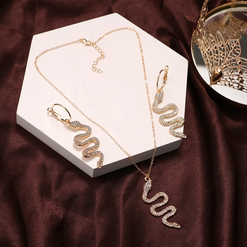 Ensemble de bijoux serpent en cristal pour femmes, collier et boucles ...