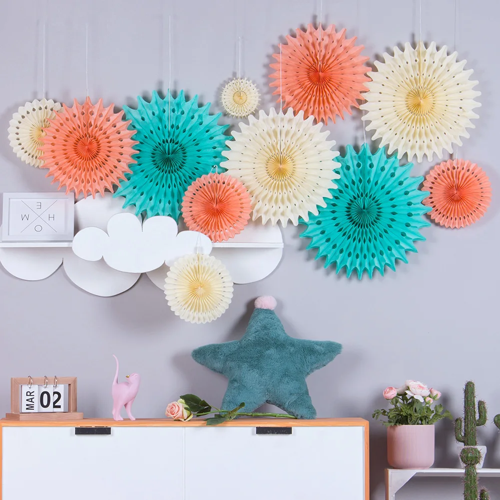 Party Supplies 20cm Fan-aqua Blue | 8 -1pcs Hanging Fans Tissue Paper ...