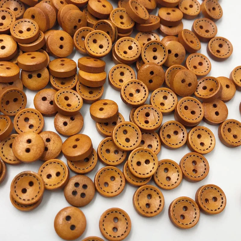 50pcs-10mm-Brown-2-holes-Round-Wooden-Buttons-sewing-Scrapbooking-Craft ...