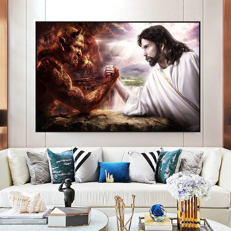 Jesus-VS-Satan-Competition-Between-Angels-and-Devils-Modern-Wall-Art-Home-Decor-Canvas-Paintings ...