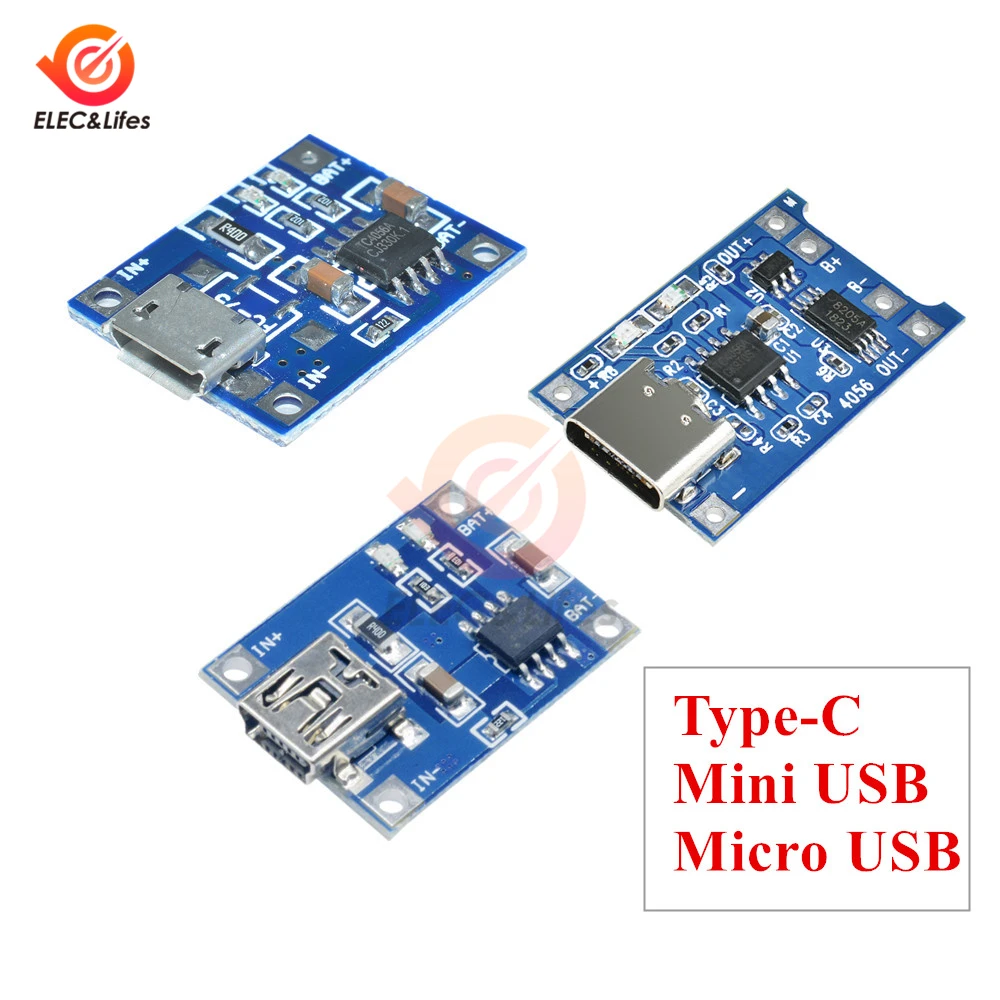 5Pcs 5V 1A Micro USB 18650 TP4056 TC4056A Type c Lithium Battery ...