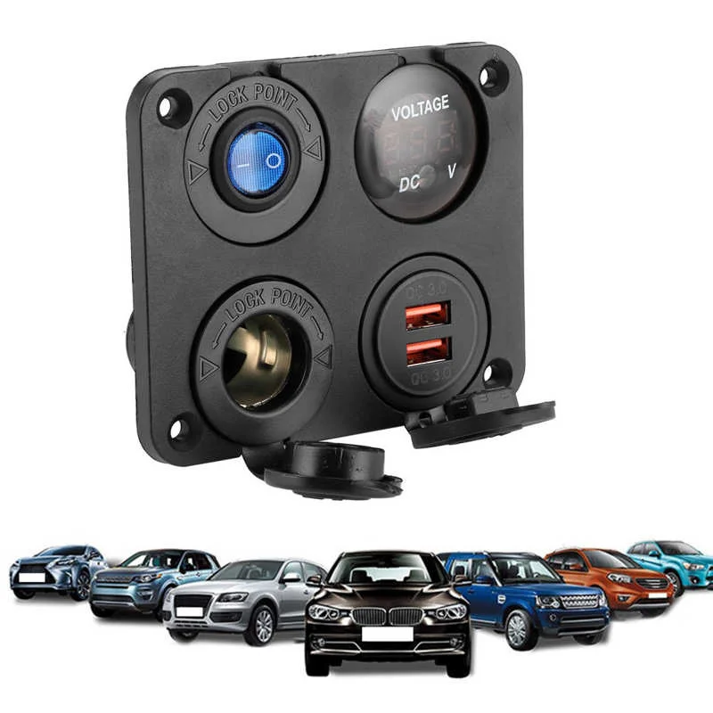 DC 12V-24V 4 Hole Switch Panel Waterproof QC3.0 Dual USB Socket ...
