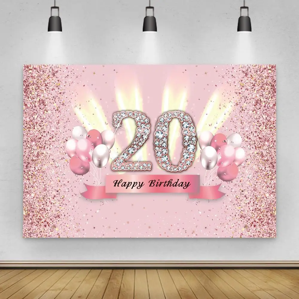 Gliiter-Number-Customize-20-Pink-Birthday-Backdrop-Women-Adult-Happy ...