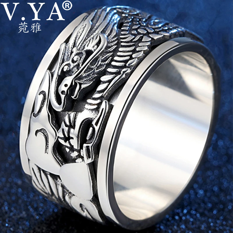 V.ya 925 Sterling Silver Ancient Chinese Dragon Rings For Men Vintage ...