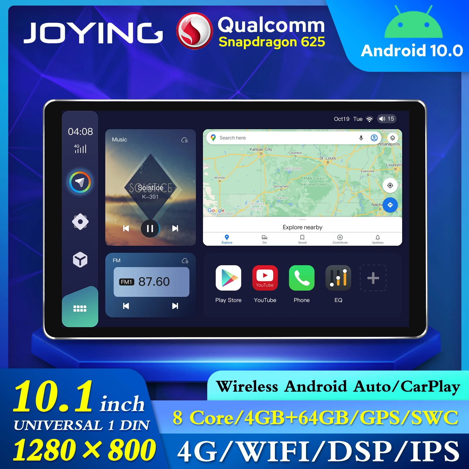 Qualcomm Snapdragon Android Car Radio Stereo Receiver 10.1” Universal ...