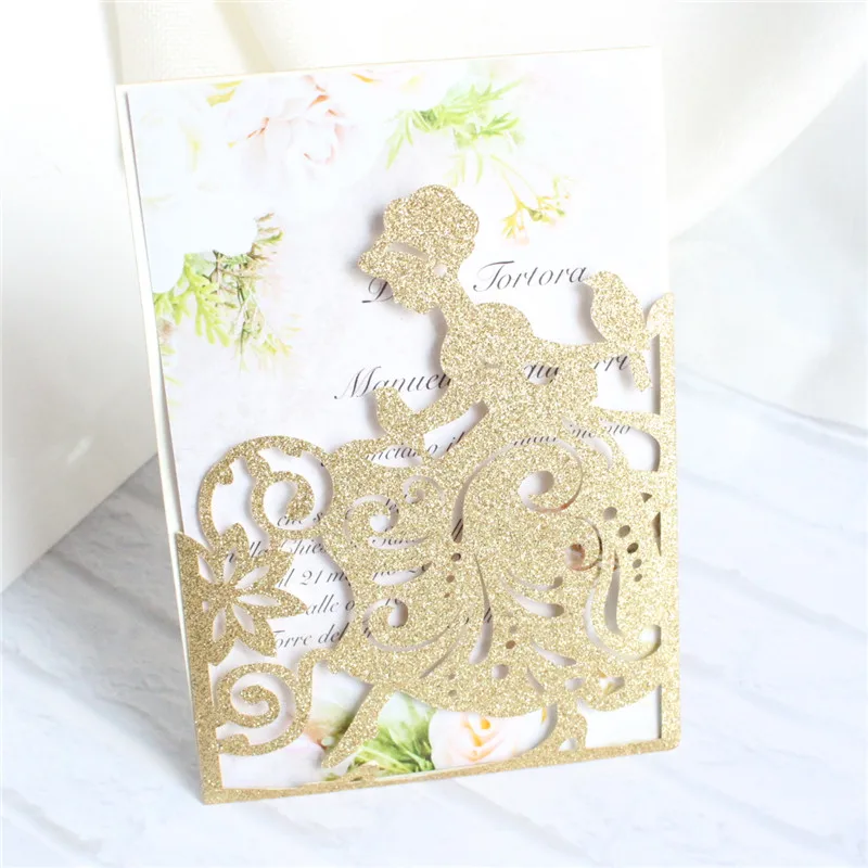 Glitter girl invitation card holder for birthday Quinceanera Masquerade ...
