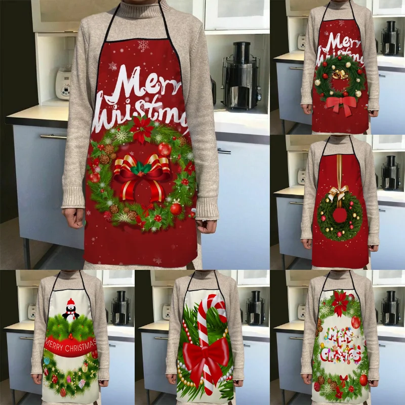 Merry Christmas Garland Apron Kitchen Christmas Decor For Women Oxford ...