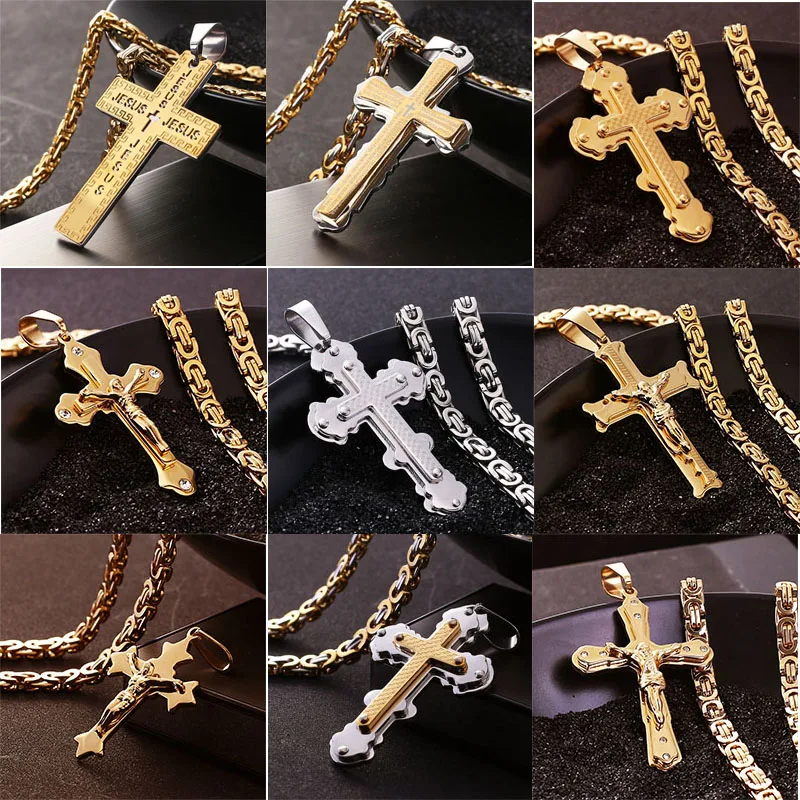 Grunge-Chain-Necklaces-Men-s-Chain-Cross-Necklace-Stainless-Steel ...