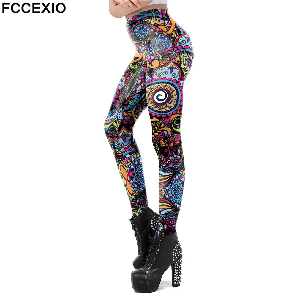 Fccexio New Arrival Leggings Women Mandala Flower Digital Print Fitness