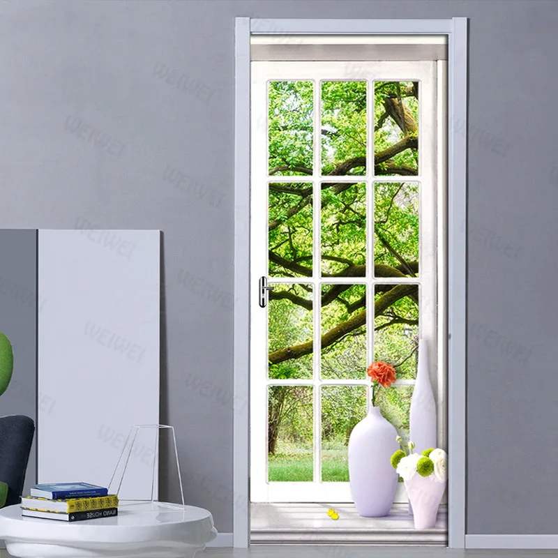3d Scenery Outside The Window Door Stickers European Style Wall Sticker ...