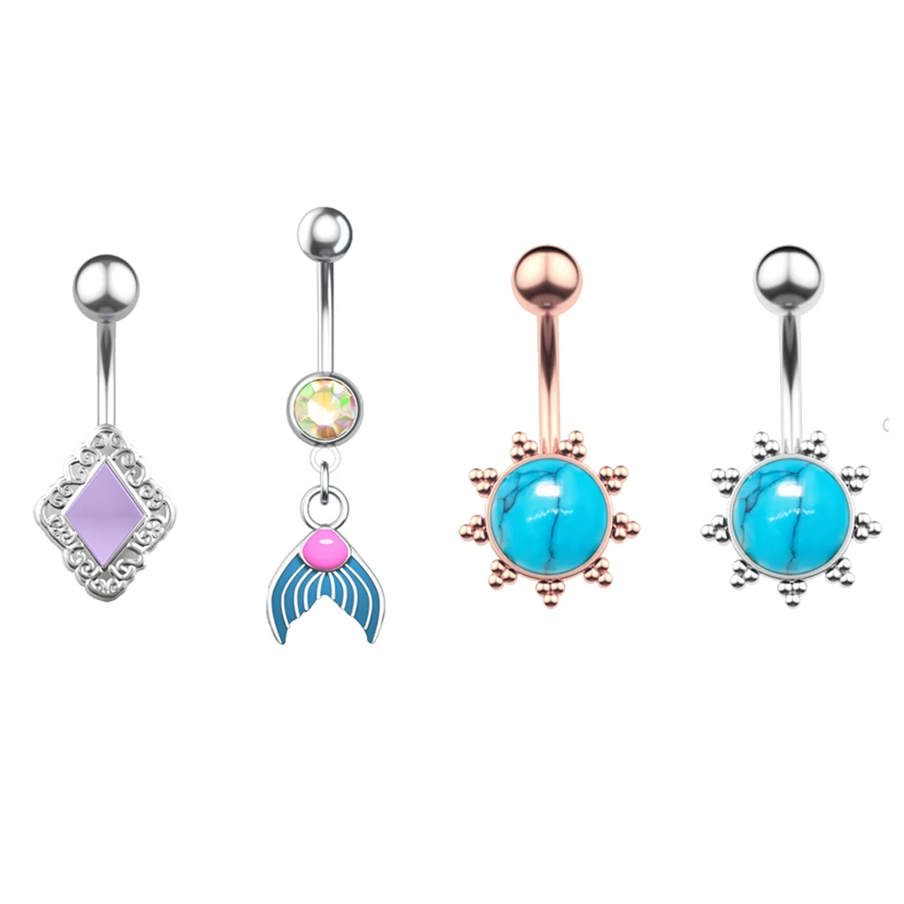 1PC Stone CZs Steel Belly Button Rings Sun Mermaid Navel Rings Ear ...