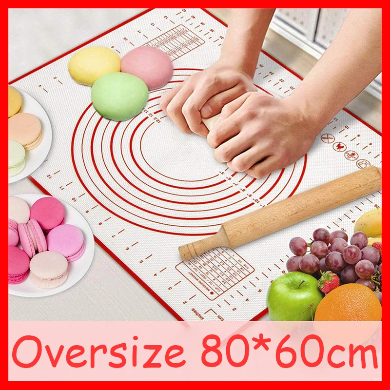 80/70/60cm Large Silicone Baking Mat Pastry Rolling Kneading Baking Pad ...