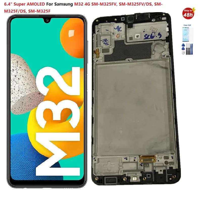 6.4 "Samsung M32 için AMOLED 4G Lcd M325 Lcd ekran Samsung Galaxy M32 ...