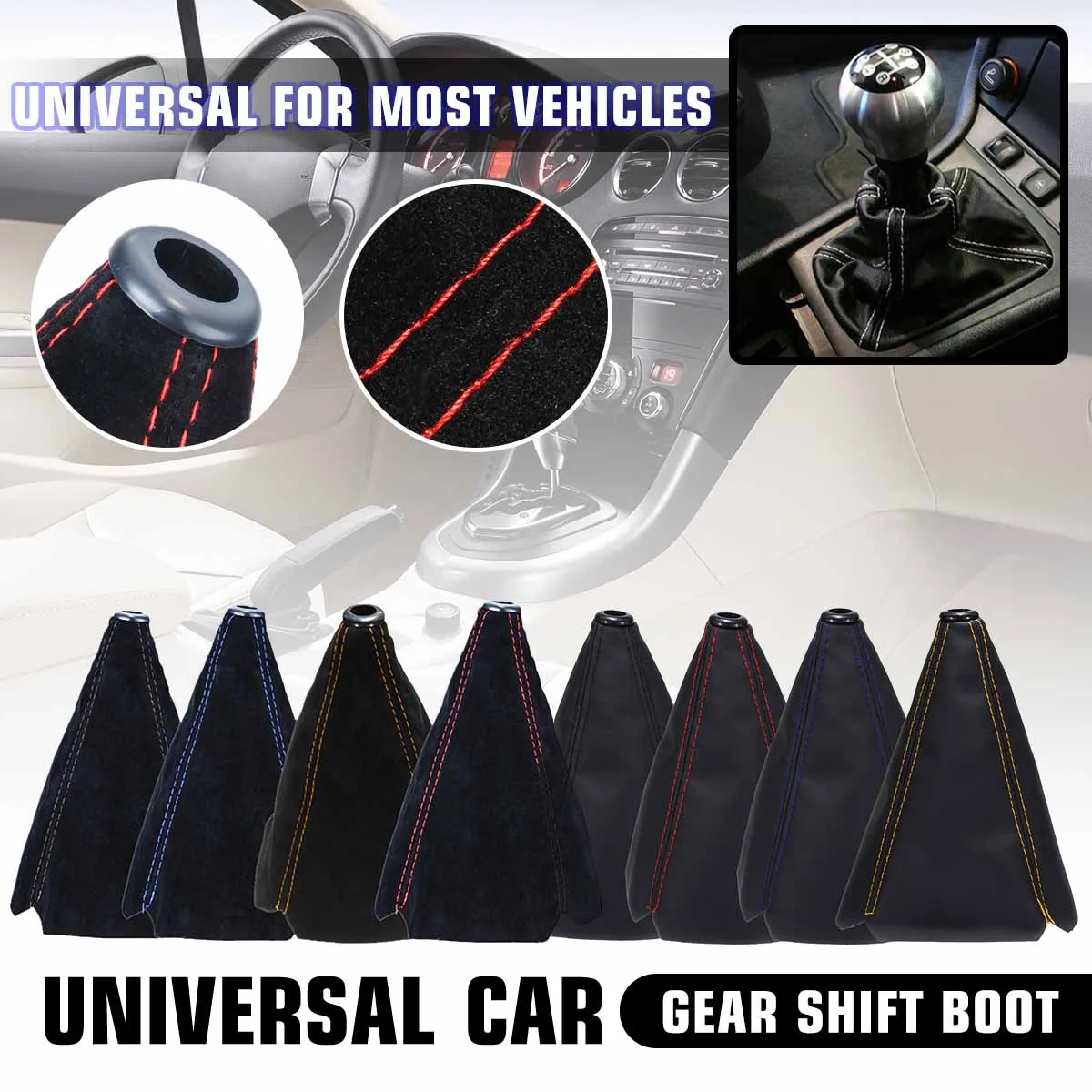 Universal-MT-AT-Leather-Shift-Collars-Gear-Shift-Knob-Shifter-Gaiter ...