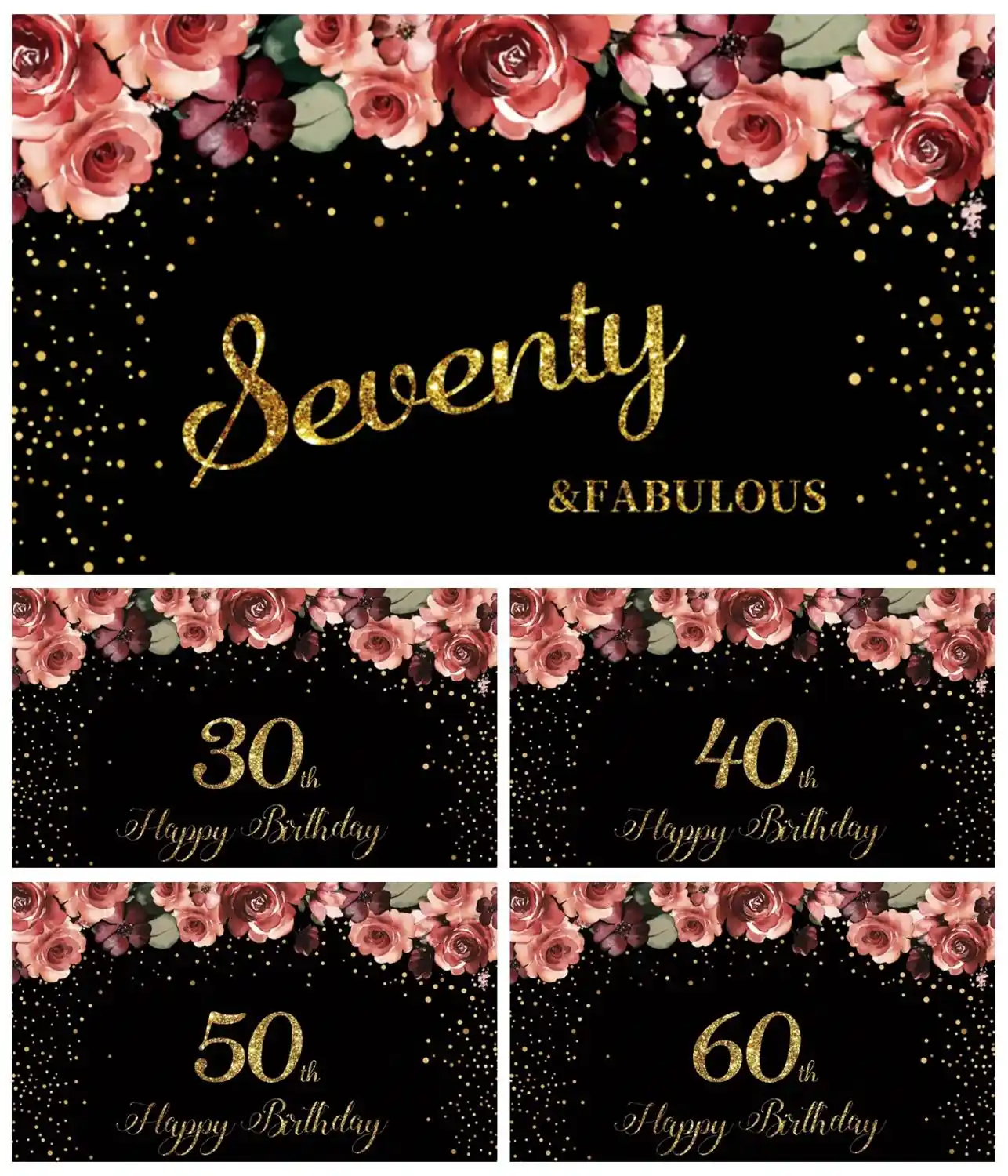 Happy 60th Birthday Backdrop Flash Rose Gold Dot Sixty Birthday Party ...