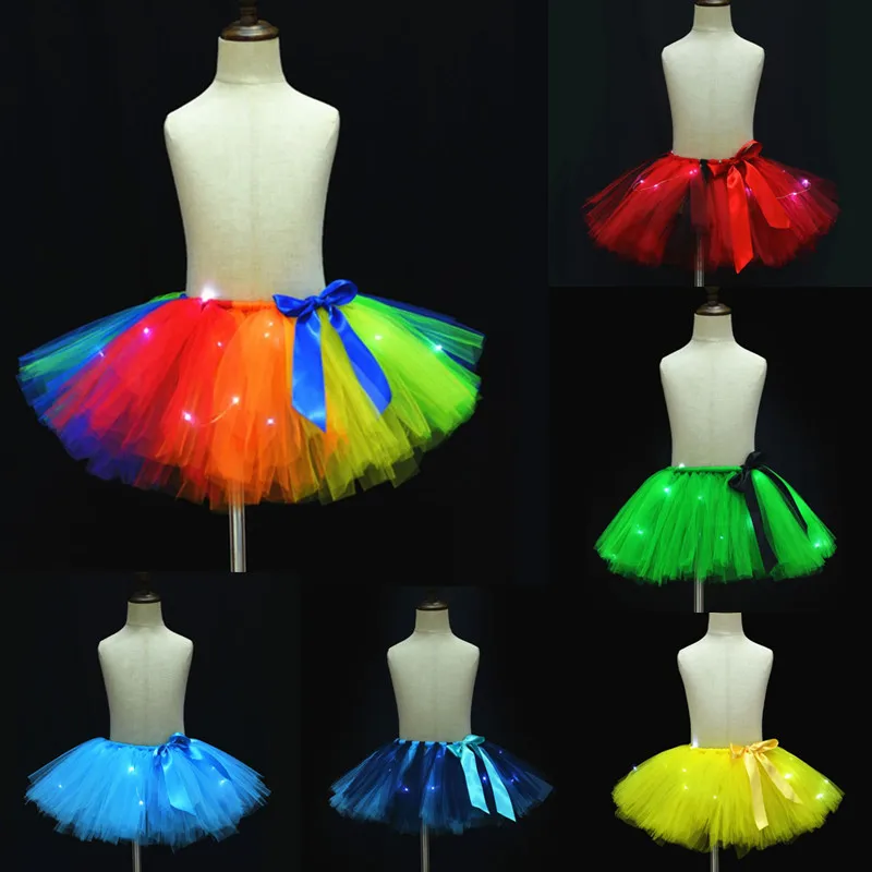 Kids-Little-Girls-LED-Light-Up-Tutu-Mini-Skirt-Contrast-Colorful ...