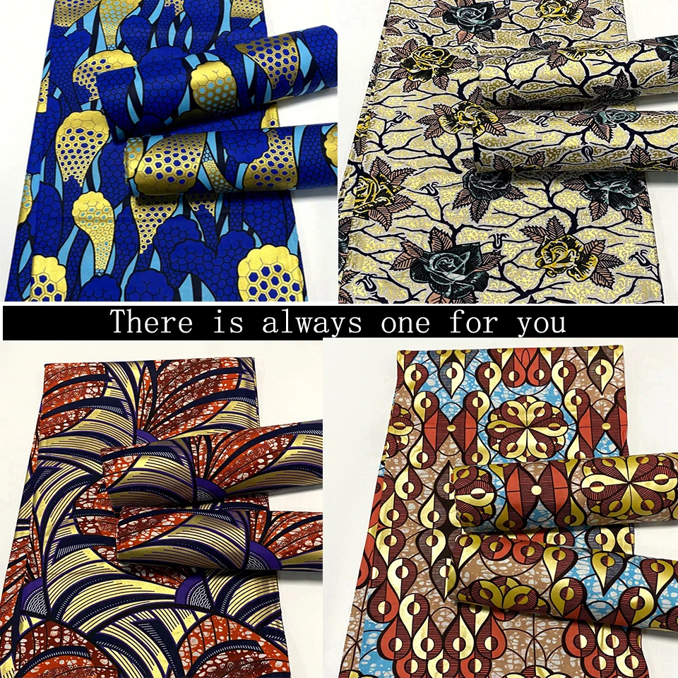 Gold Print African Wax Fabric Cotton Real Kenet Nigerian Rapper Ankara ...