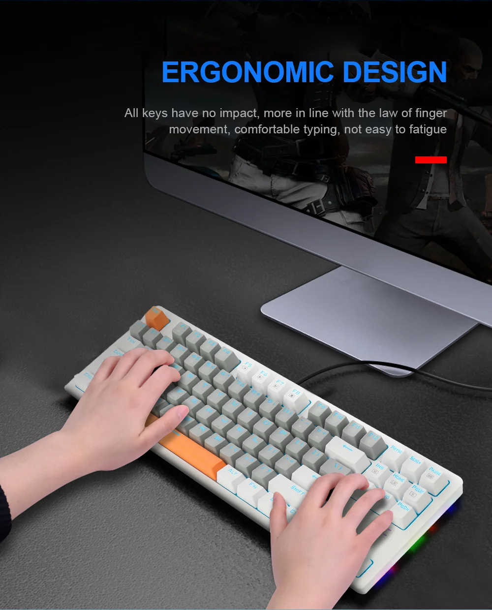 EYOOSO K620 USB Mechanical Gaming Keyboard Red Switch 87 Key Backlit ...