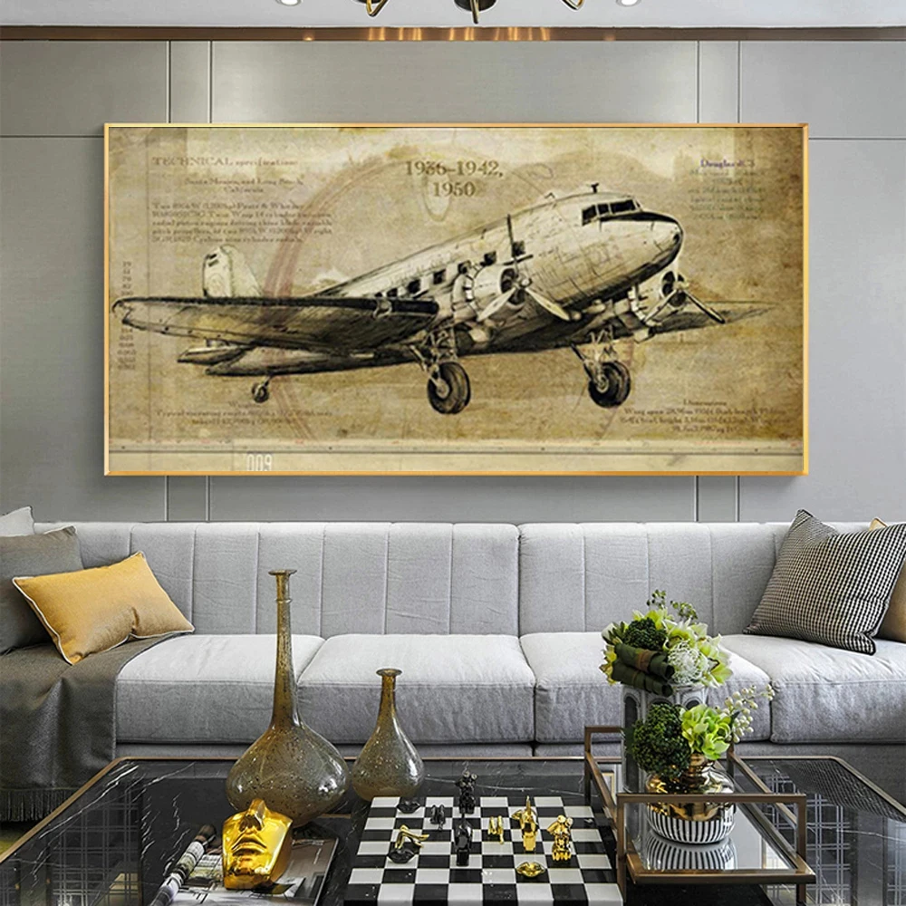 Vintage Airplane Retro Poster Canvas Painting Aircraft Prints Wall Art ...