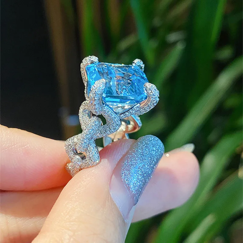 QTT-Luxury-Silver-Color-Ring-For-Women-Blue-Big-Square-Zircon-Stone ...