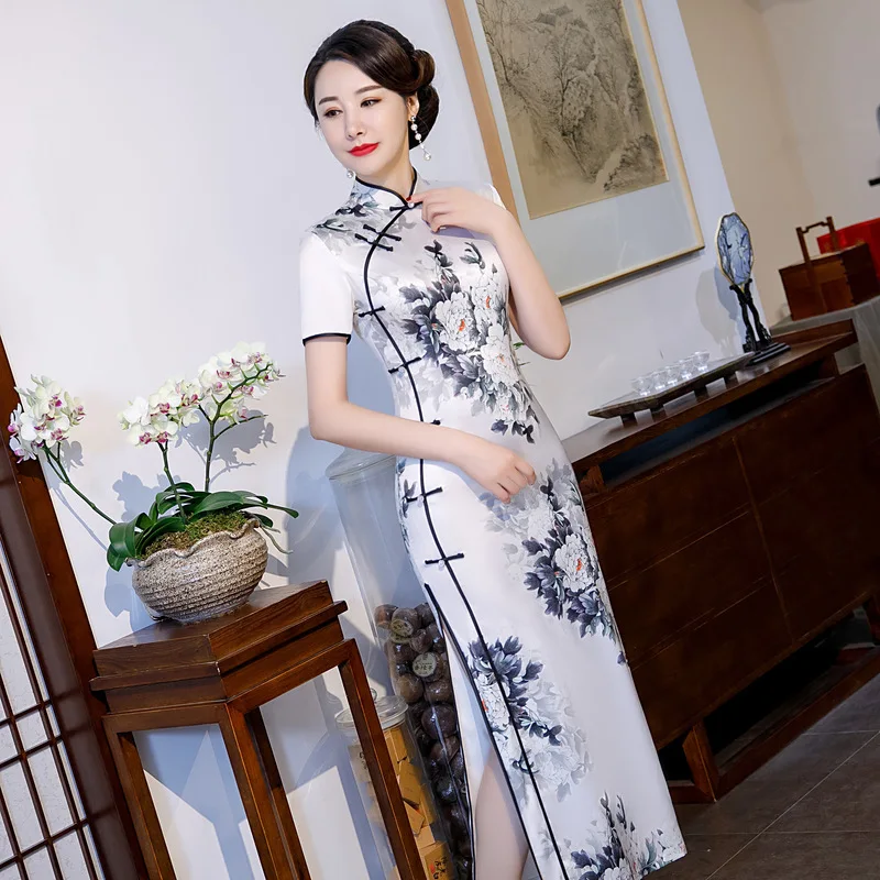 Cheongsam-qipao-estilo-tradicional-chin-s-elegante-e-vintage-fino ...