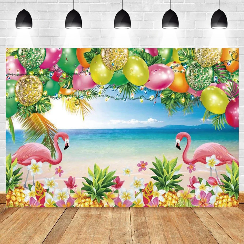 Flamingo Birthday Backdrop Summer Tropical Pink Flamingo Flowers Palm ...