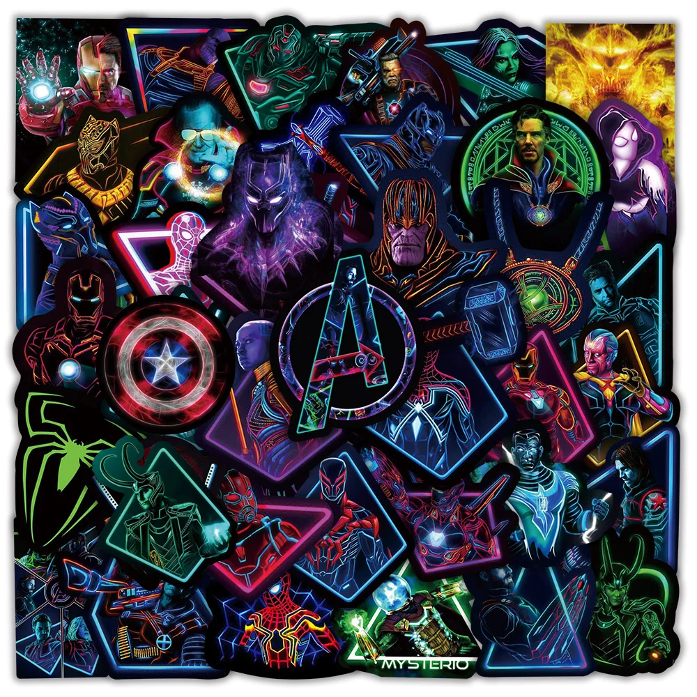 10/30/50/100PCS Disney Marvel Neon The Avengers Spider-Man Anime ...