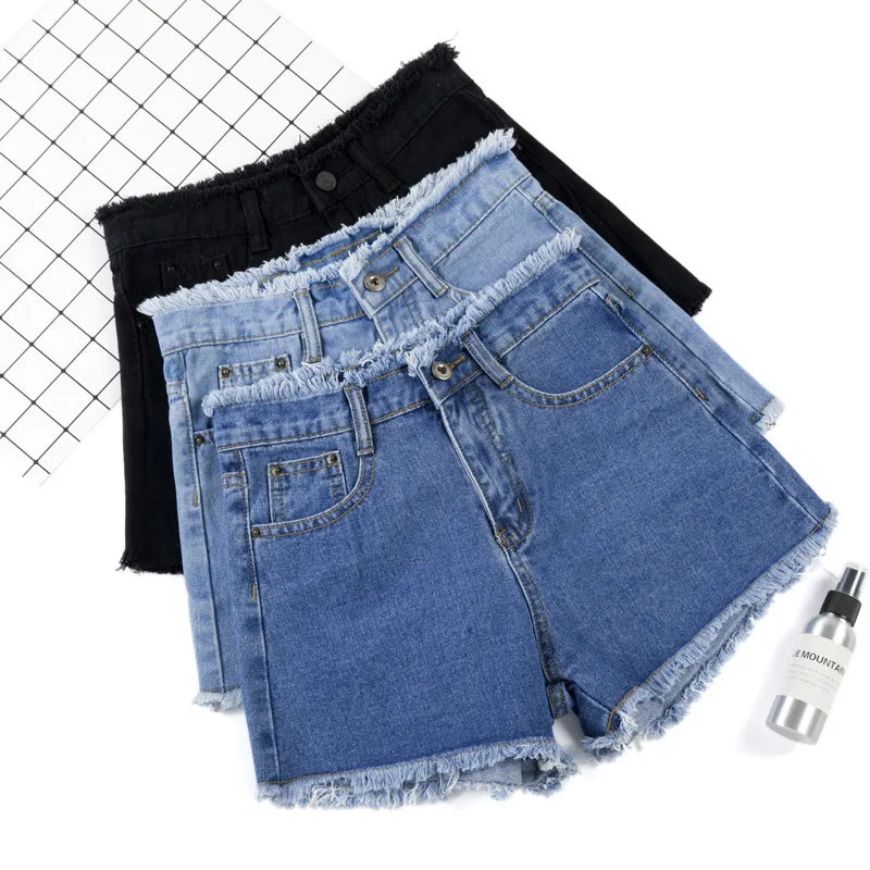 Women Denim Shorts Classic Vintage High Waist Blue Wide Leg Female ...