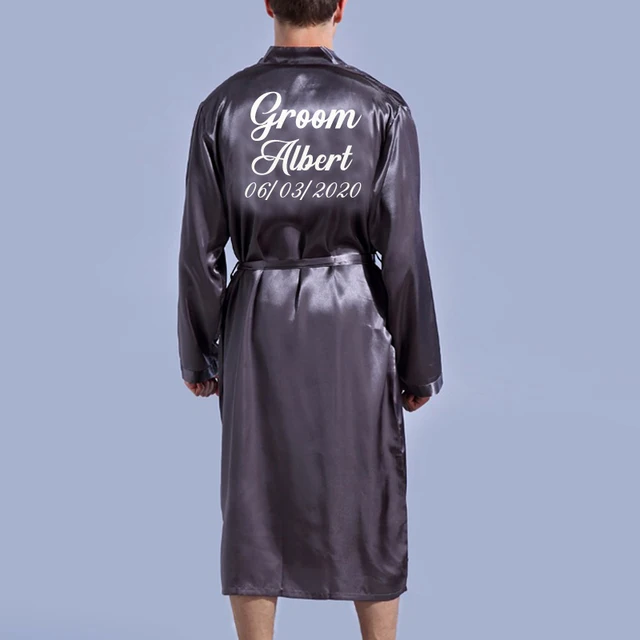 Groom Robe Emulation Silk Soft Home Bathrobe Nightgown For Men Kimono ...