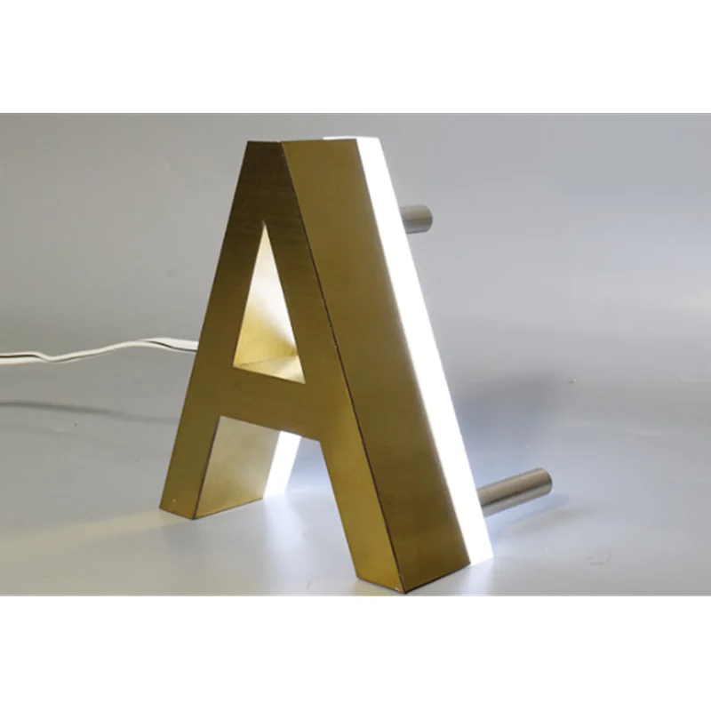 3D Led Modern House Number Sign Gold Color White Light Metal Outdoor ...