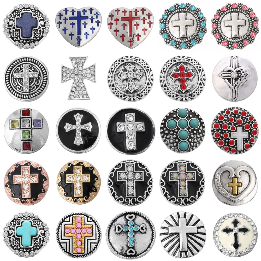 6pcs/lot New Snap Jewelry Rhinestone 18mm Cross Snap Buttons Fit 20mm ...