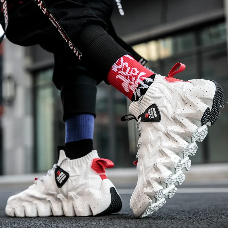Men Chunky Shoes Height Increasing Wavy Sole Platform Sneakers Mesh ...