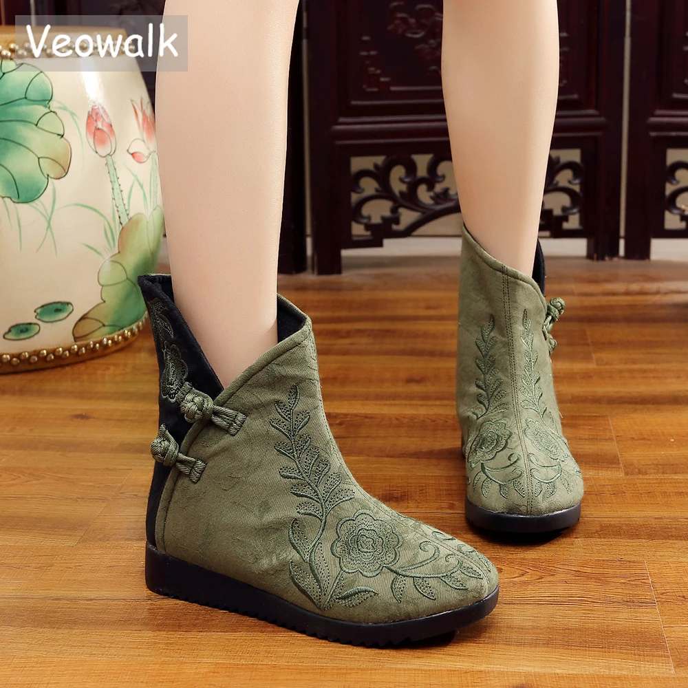 Veowalk Botines cortos de tela de algodón para mujer, botas cómodas y ...