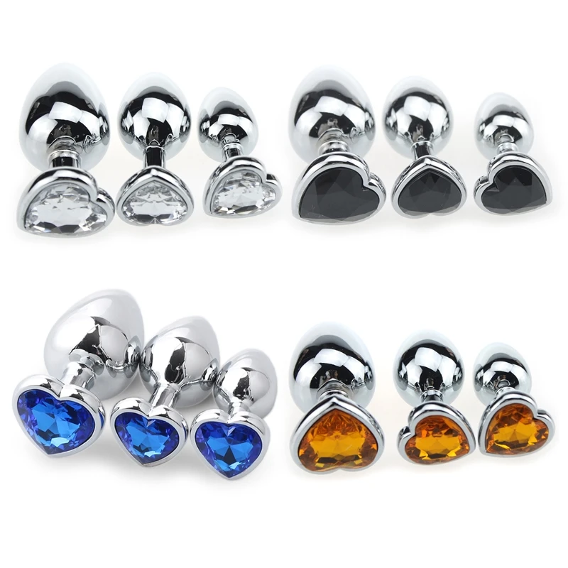 3 개 항문 플러그 심장 스테인레스 스틸 크리스탈 항문 플러그 이동식 엉덩이 플러그 자극기 항문 섹스 토이 전립선 마사지 딜도