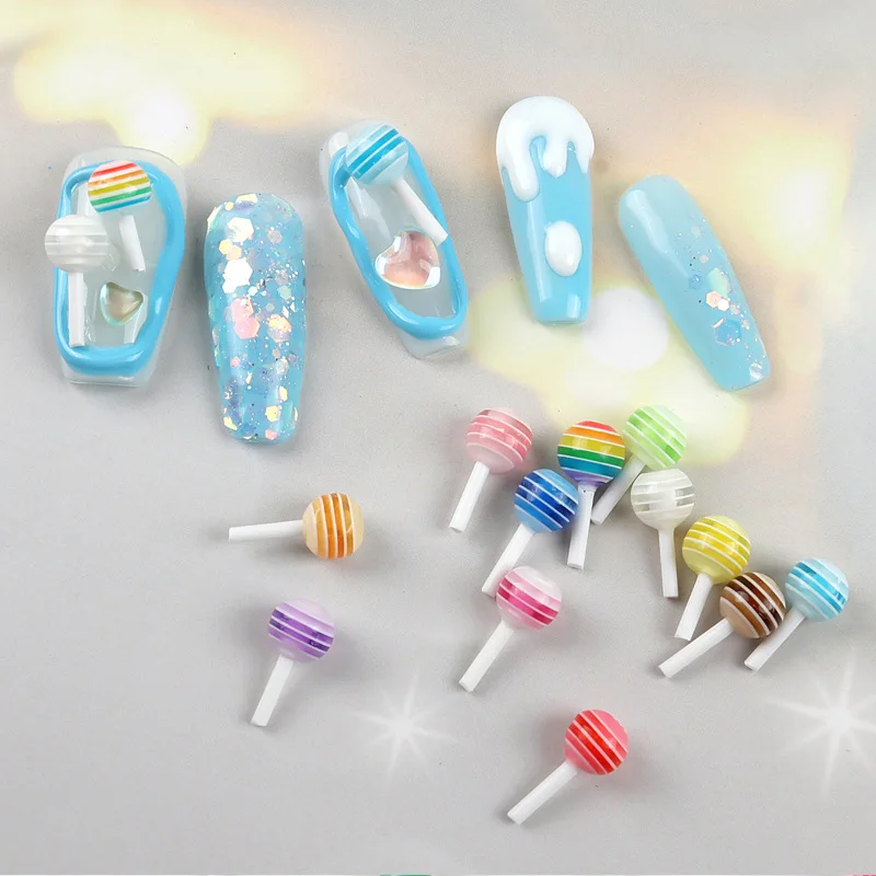 10pcs/box Nail Art Resin Charms Cute Mini Lollipop Candy Nail Art ...