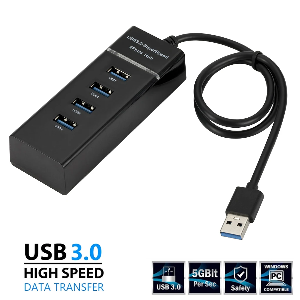 USB3.0 Extender Multi Port USB 1 to 4 Cable Adapter Laptop Hub Docking ...