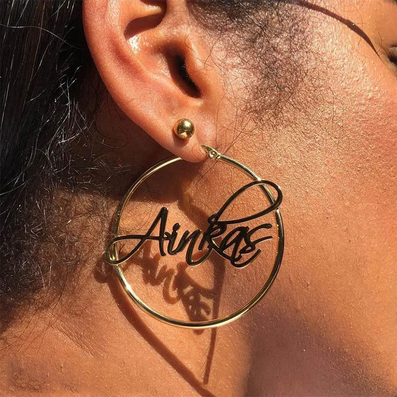 Custom-Name-Hoop-Earrings-For-Women-Girls-Stainless-Steel-Personalized ...