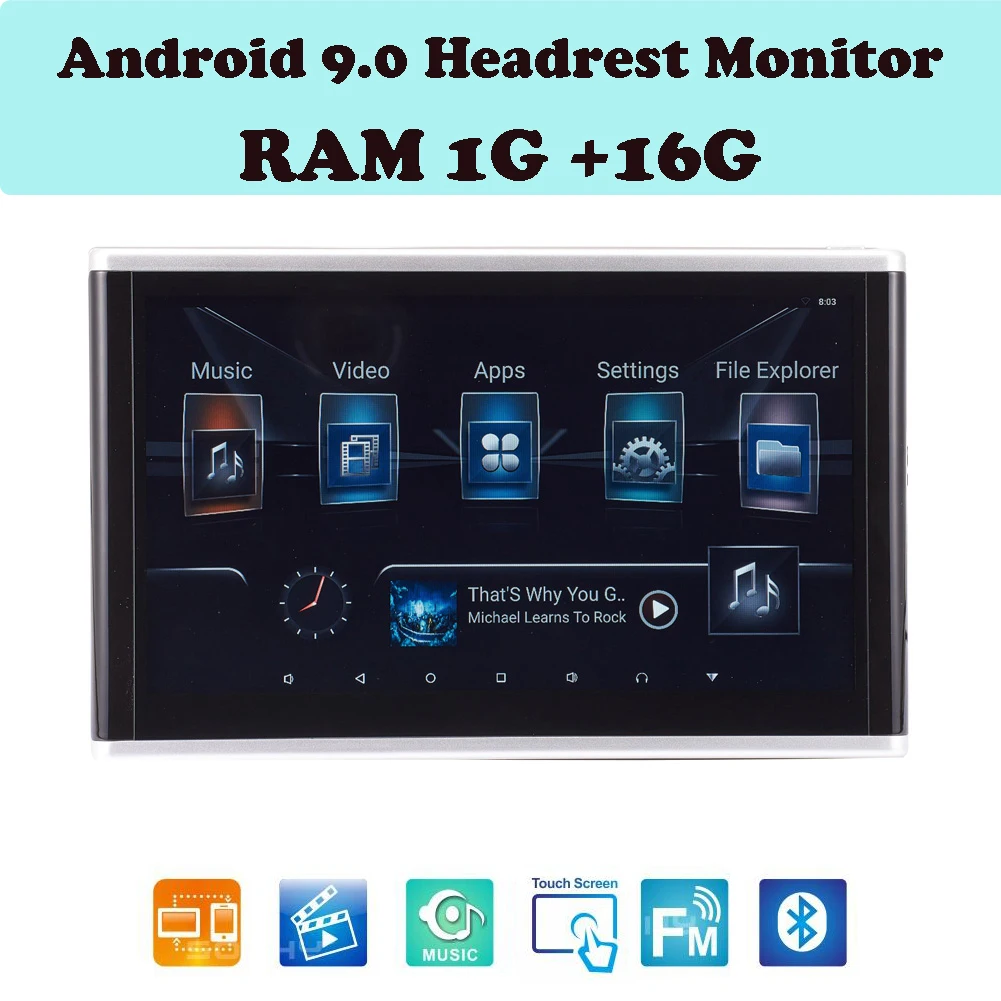 9 Inch Auto Hoofdsteun Monitor Android 9.0 Isp Touch Screen Wifi App ...