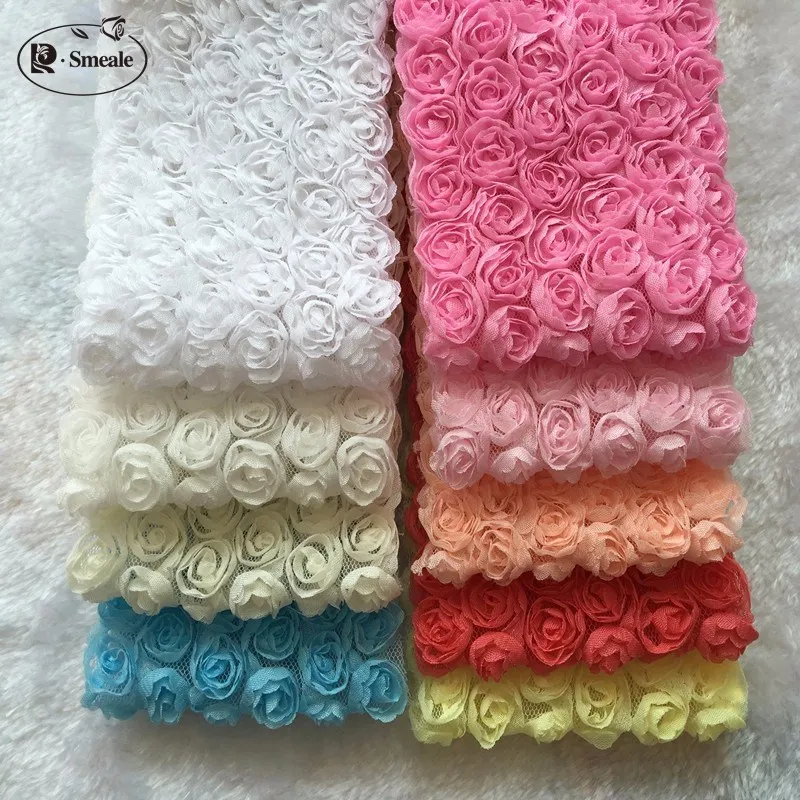 5Yd/lot 14 Color DIY Bowknot Lace Fabric 6 Rows 3D Rose Lace Trim Phone ...