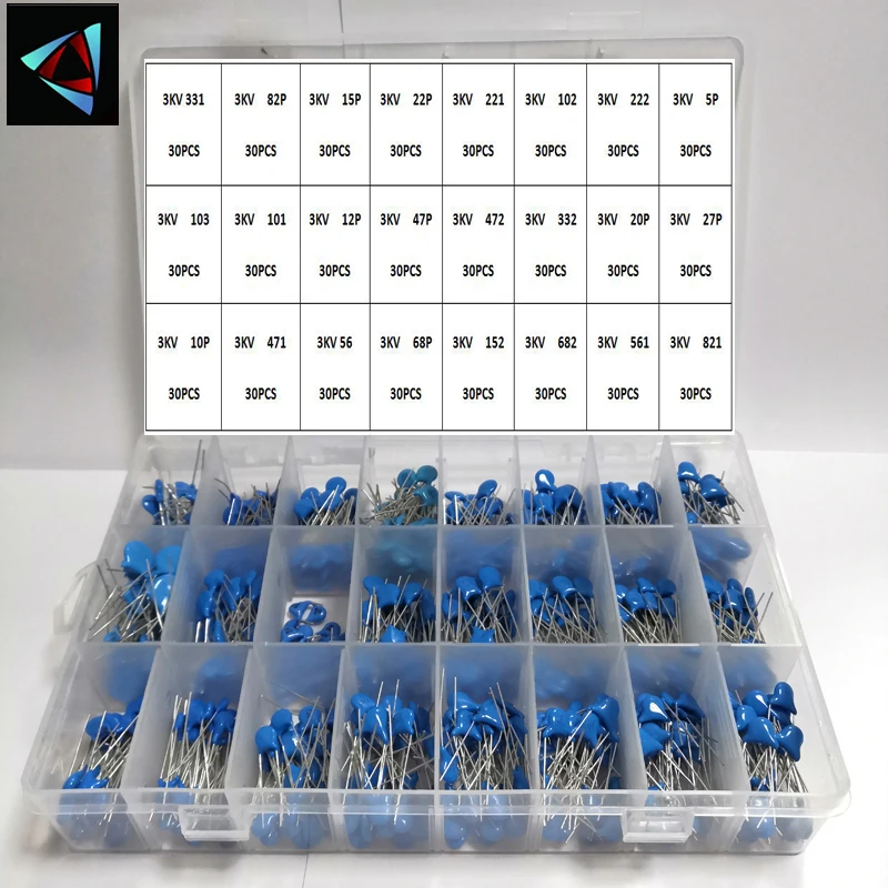 720Pcs-24Value-30Pcs-3KV-Ceramic-Capacitor-KIT-5P-10P-22P-47P-56P-100P ...
