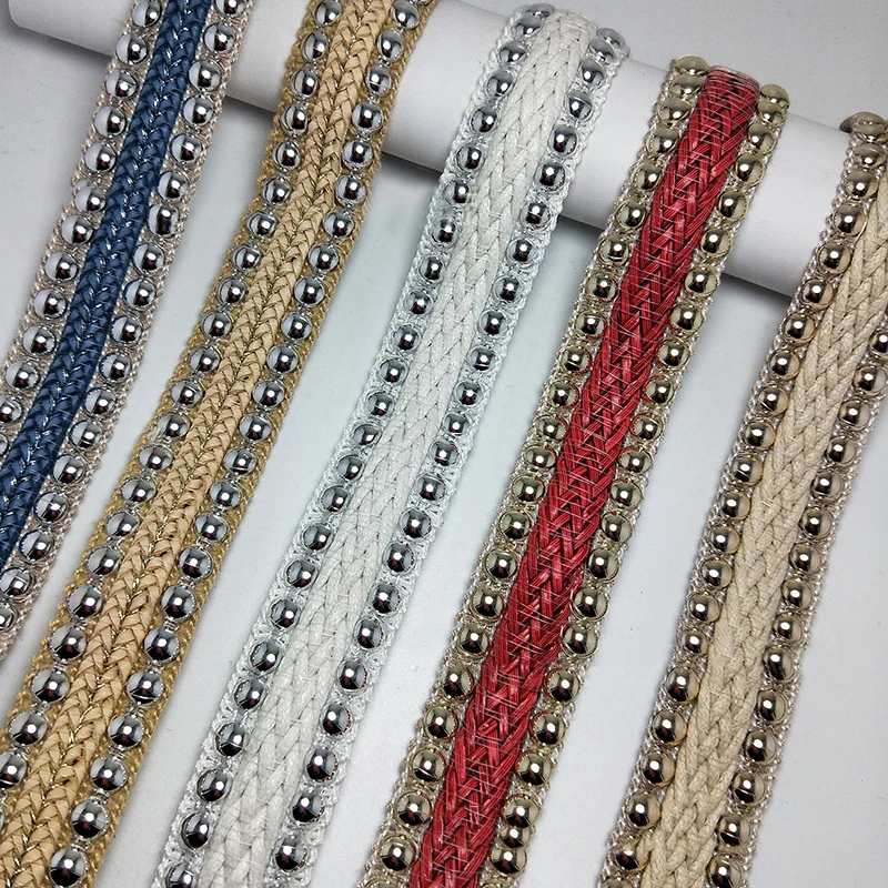 5-yards-30mm-Rivet-Beaded-Weave-Ribbons-for-Diy-Craft-Headwear-Bows ...